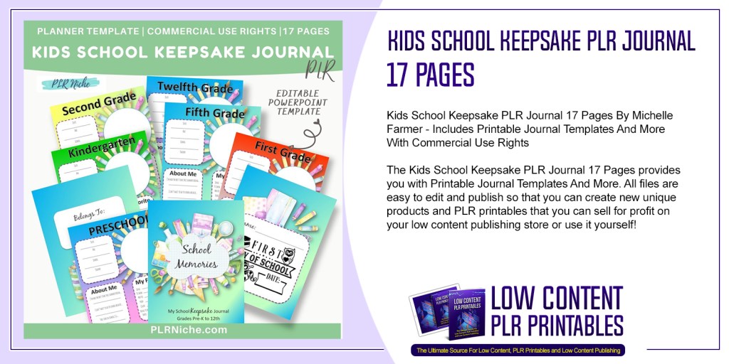 Kids School Keepsake PLR Journal 17 Pages | PLR Journal Templates