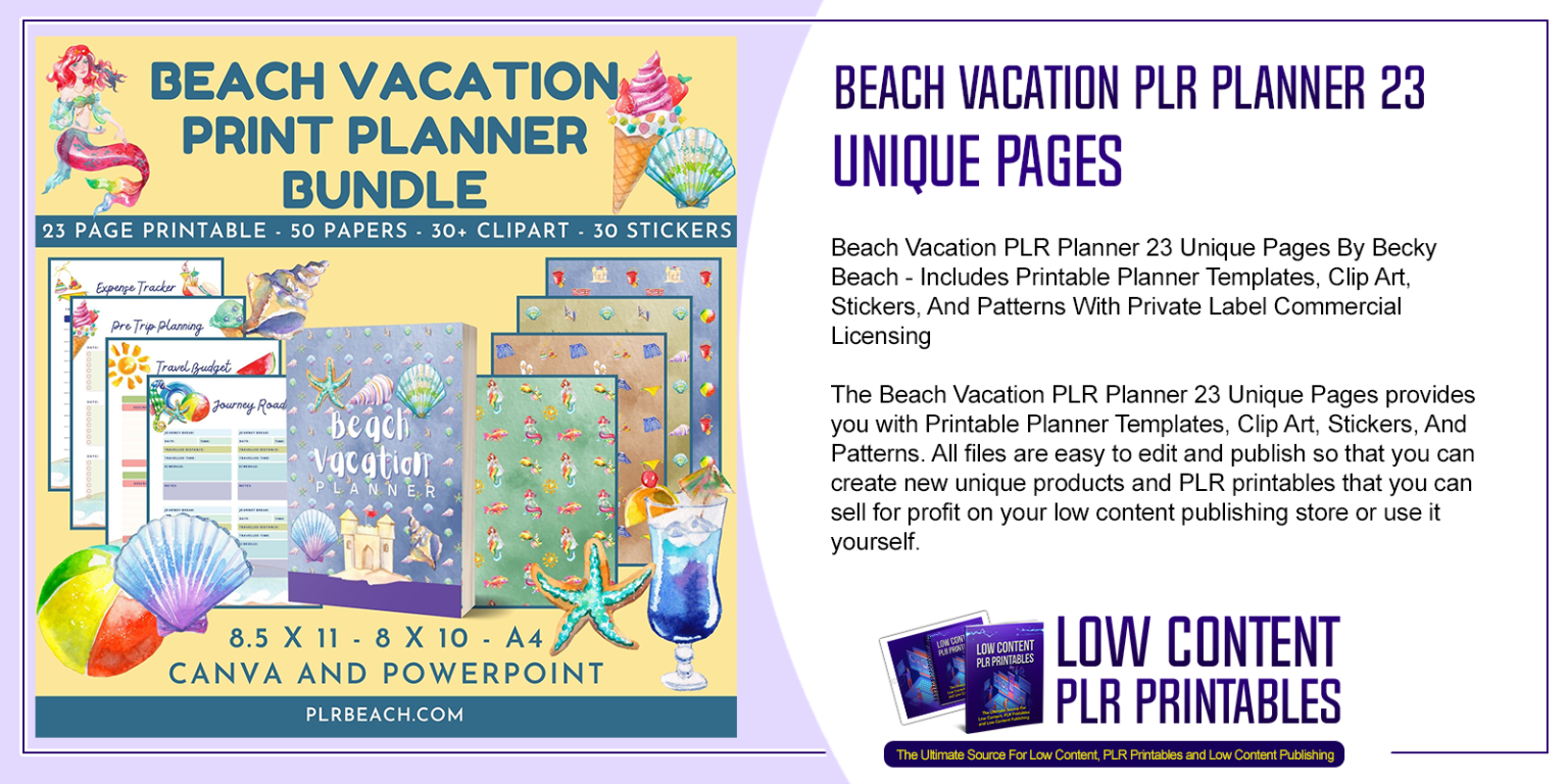Beach Vacation PLR Planner 23 Unique Pages | PLR Planner Printables