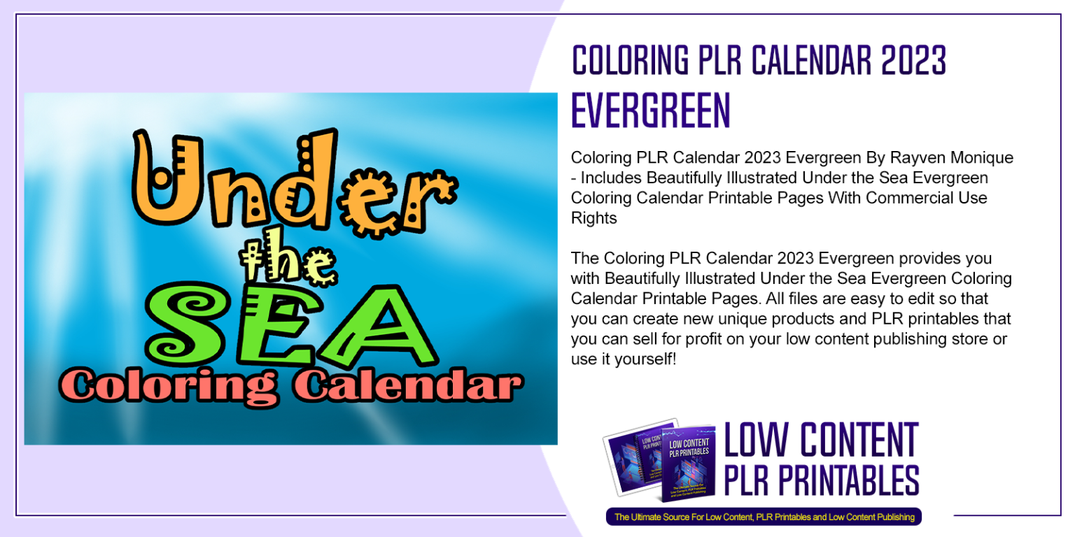 Coloring PLR Calendar 2023 Evergreen | PLR Coloring Calendar Printable