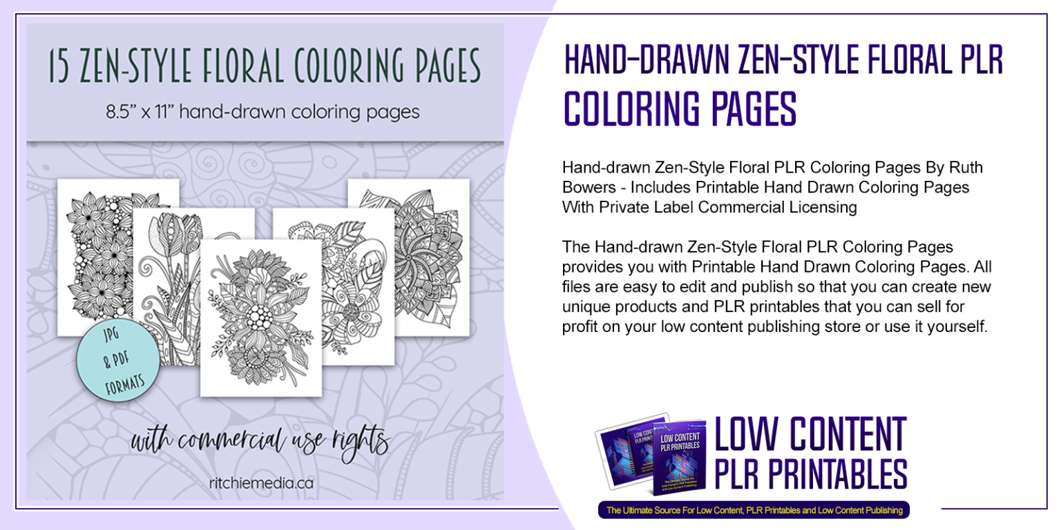 Hand-drawn Zen-Style Floral PLR Coloring Pages | PLR Coloring Printable