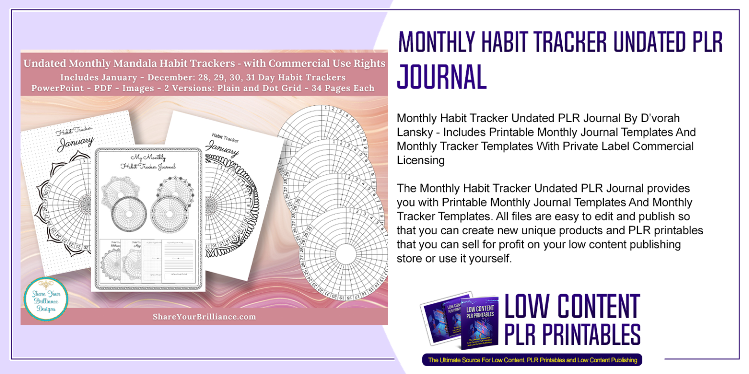 Monthly Habit Tracker Undated PLR Journal | PLR Printable Journal Pages