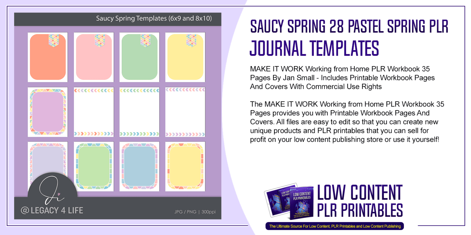 Saucy Spring 28 Pastel Spring PLR Journal Templates | PLR Print