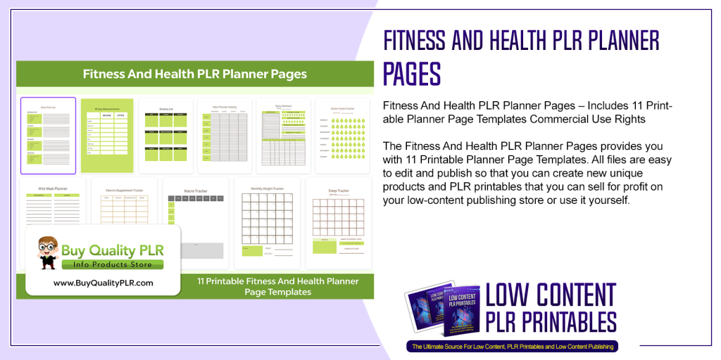 Fitness And Health PLR Planner Pages | PLR Printable Planner