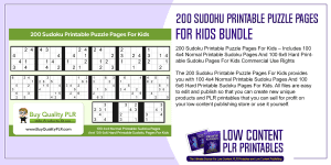 200 Sudoku Printable Puzzle Pages For Kids | PLR Puzzles