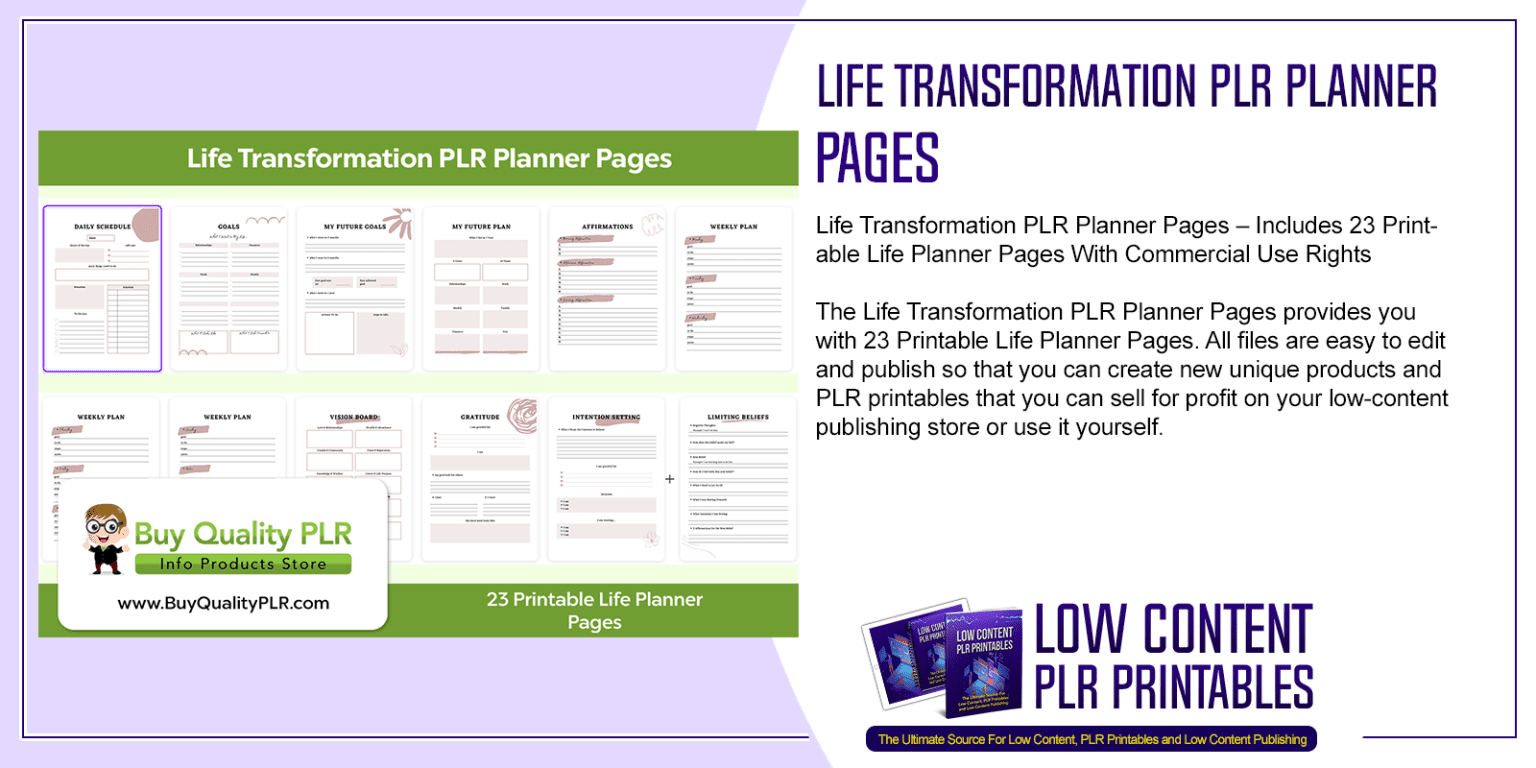 Life Transformation PLR Planner Pages | PLR Planner Printables