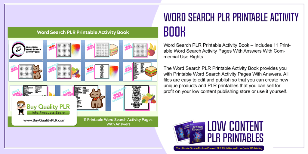 Word Search PLR Printable Activity Book | PLR Activity Pages