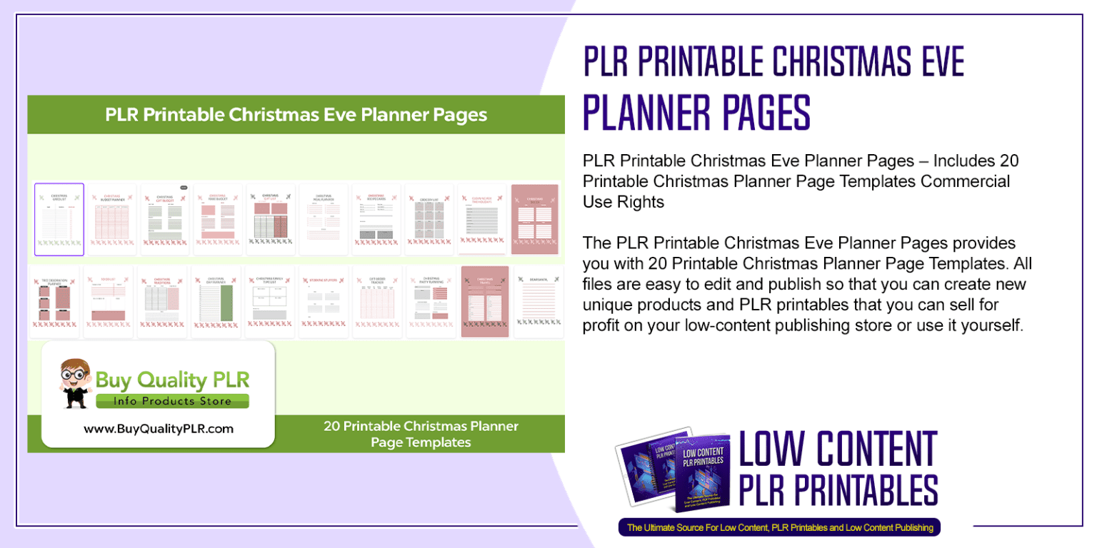 PLR Printable Christmas Eve Planner Pages | PLR Planner Pages