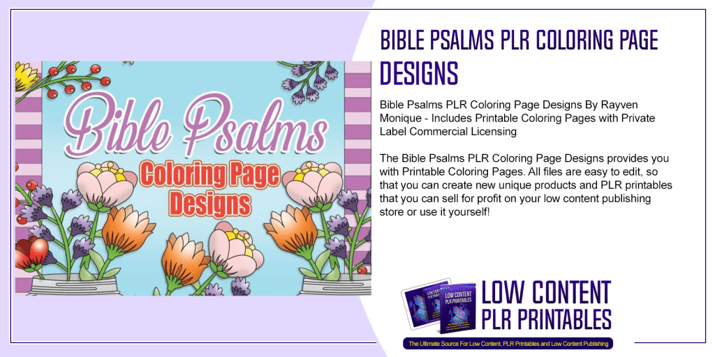 Bible Psalms PLR Coloring Page Designs | PLR Coloring Printables
