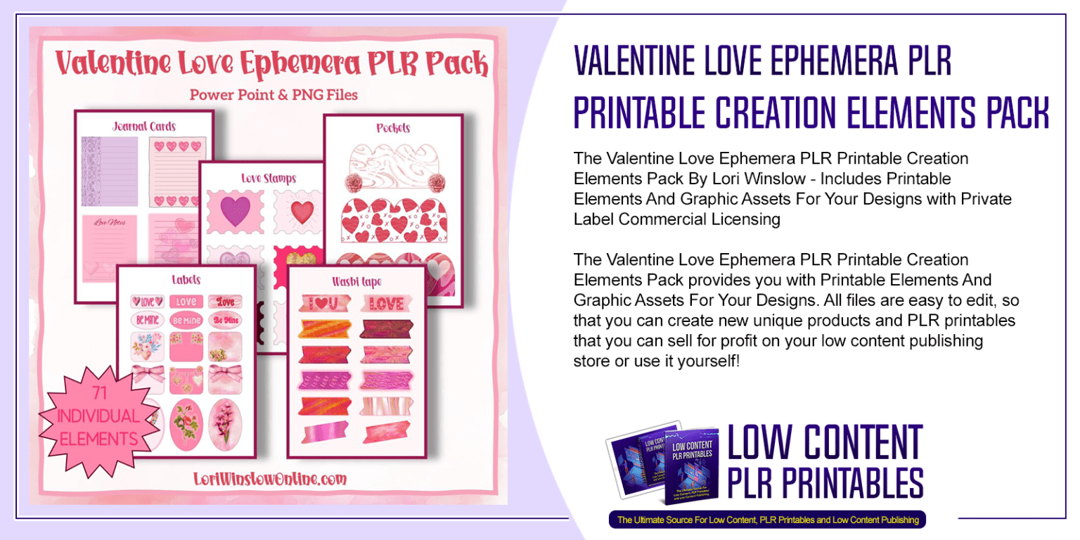 Valentine Love Ephemera PLR Printable Creation Elements Pack