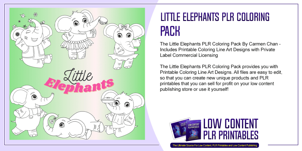 Little Elephants PLR Coloring Pack | PLR Coloring Printables