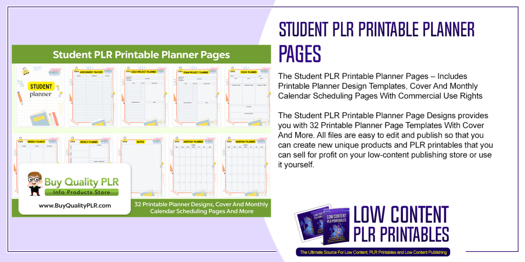 Student PLR Printable Planner Pages | Student PLR Planner