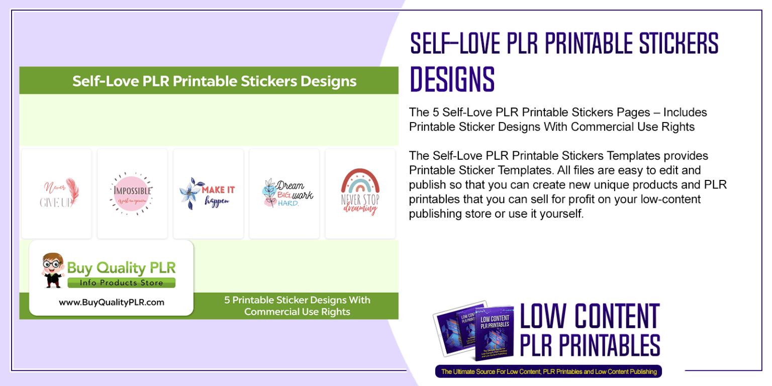 Self-Love PLR Printable Stickers Designs | PLR Printable Stickers