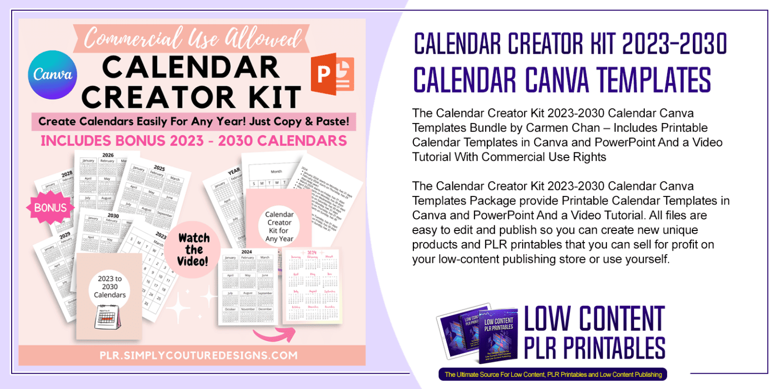 Calendar Creator Kit 2023-2030 Calendar Canva Templates