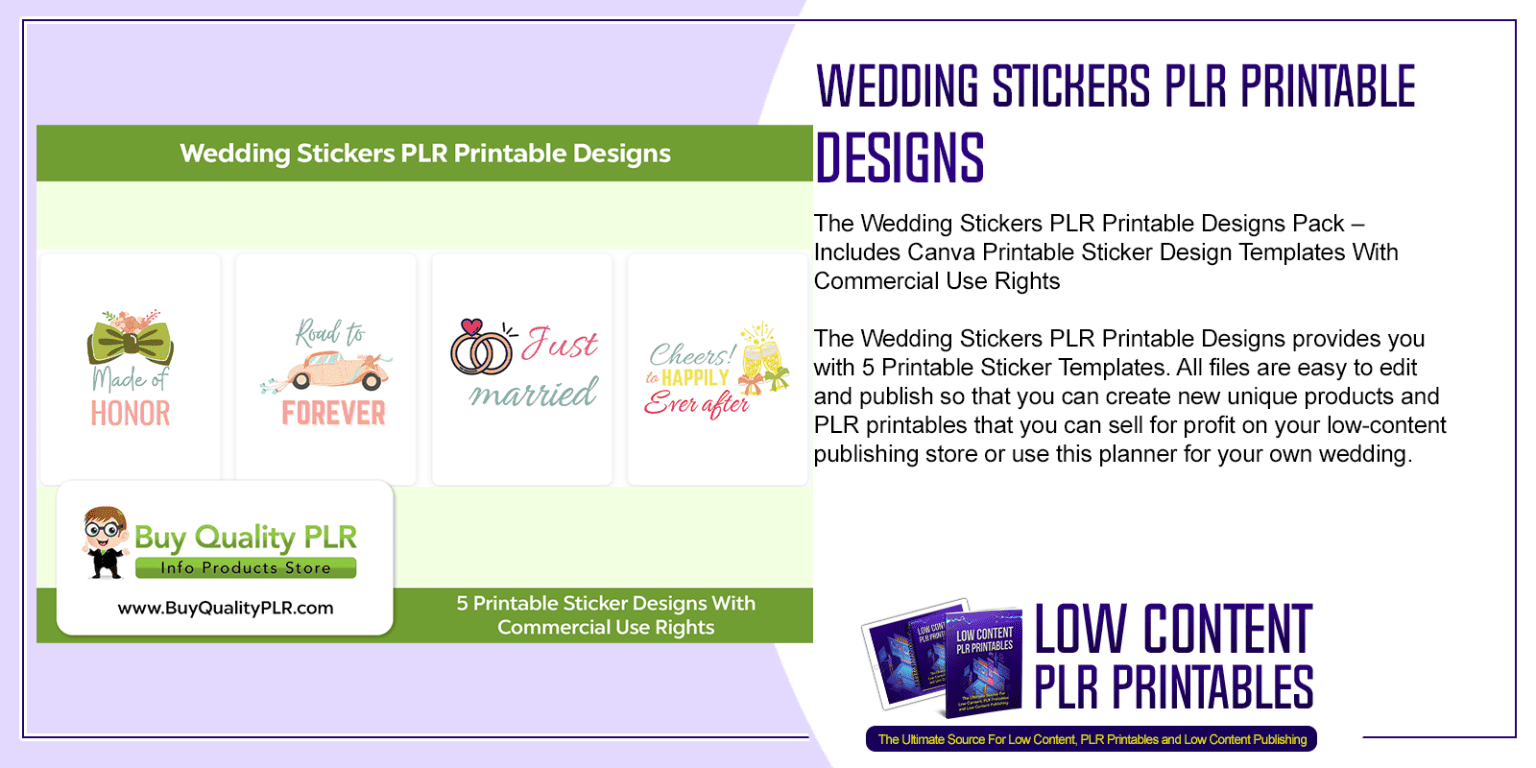 Wedding Stickers PLR Printable Designs | Wedding PLR Stickers
