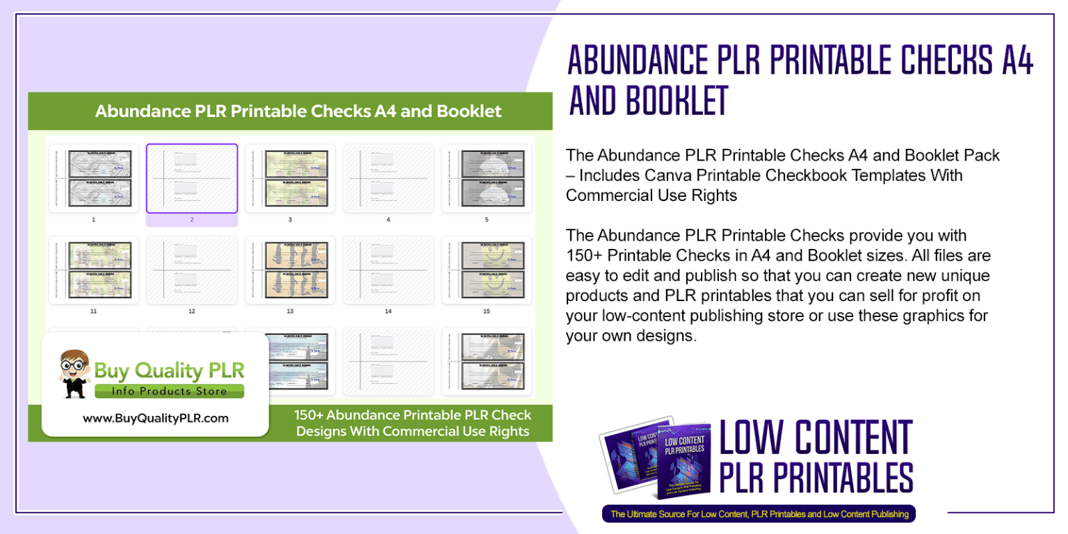 Abundance PLR Printable Checks A4 and Booklet | PLR Graphics