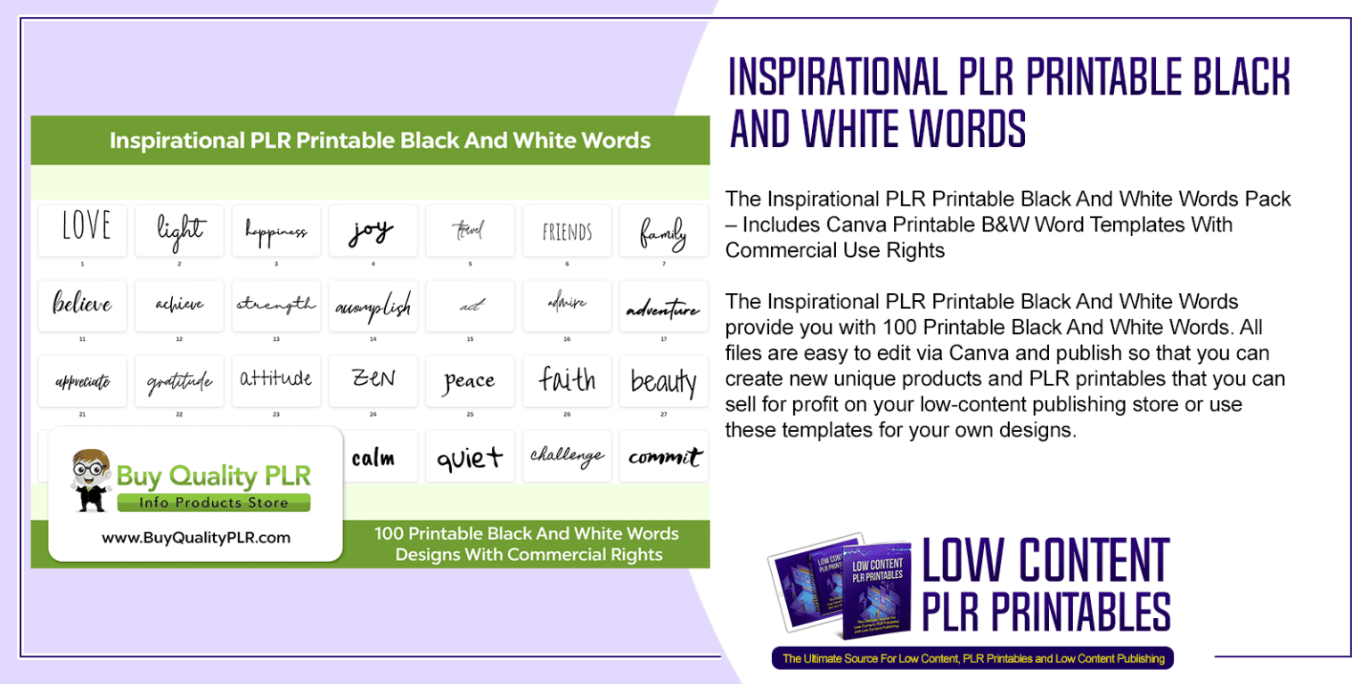 Inspirational PLR Printable Black And White Words | PLR Graphics