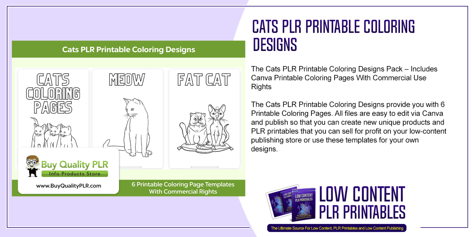 Cats PLR Printable Coloring Designs | PLR Coloring Printables