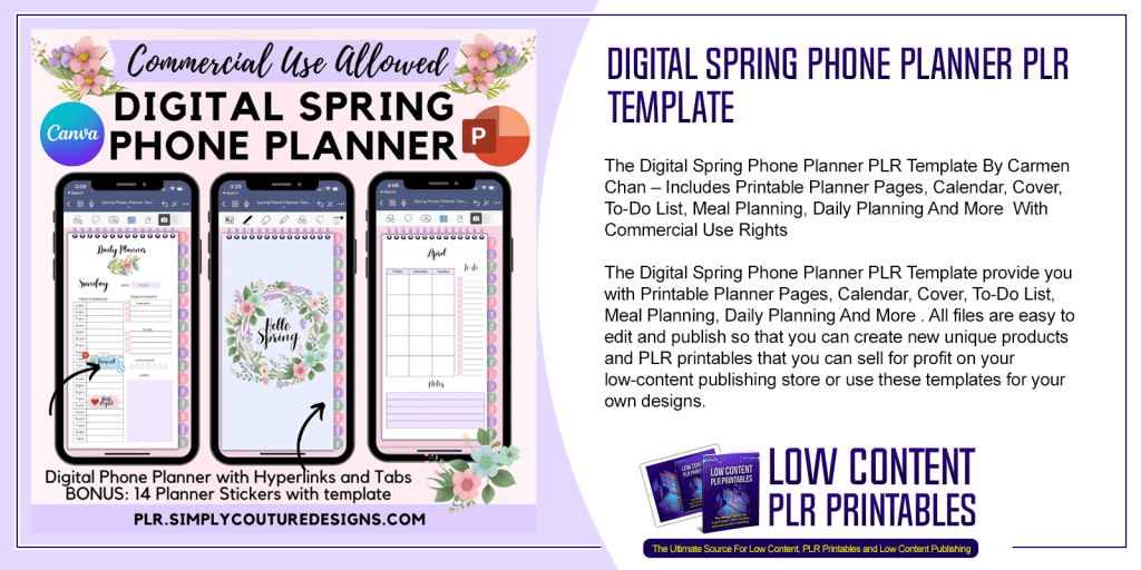 Digital Spring Phone Planner PLR Template | PLR Planner Pages