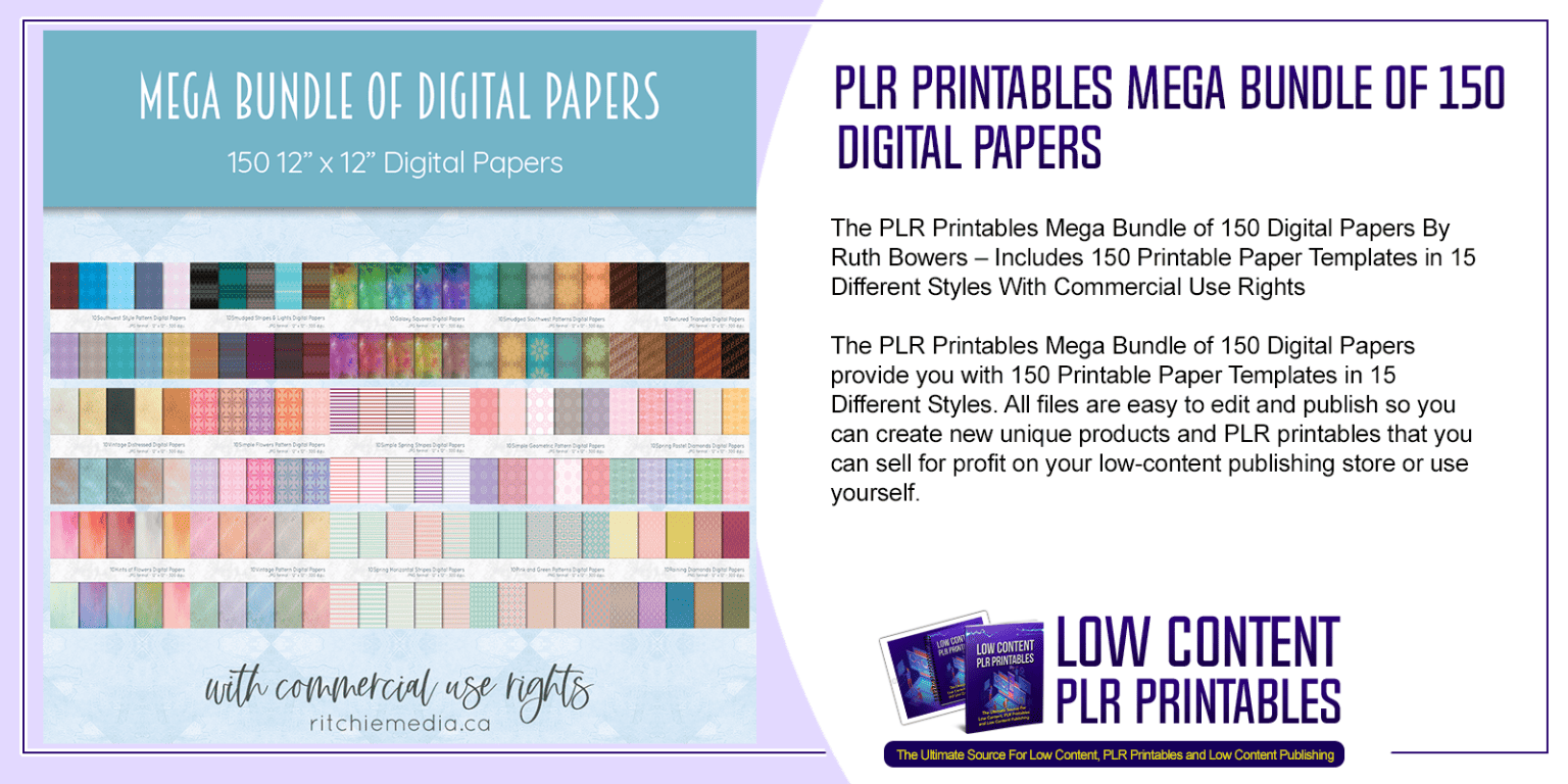 PLR Printables Mega Bundle of 150 Digital Papers | PLR Papers