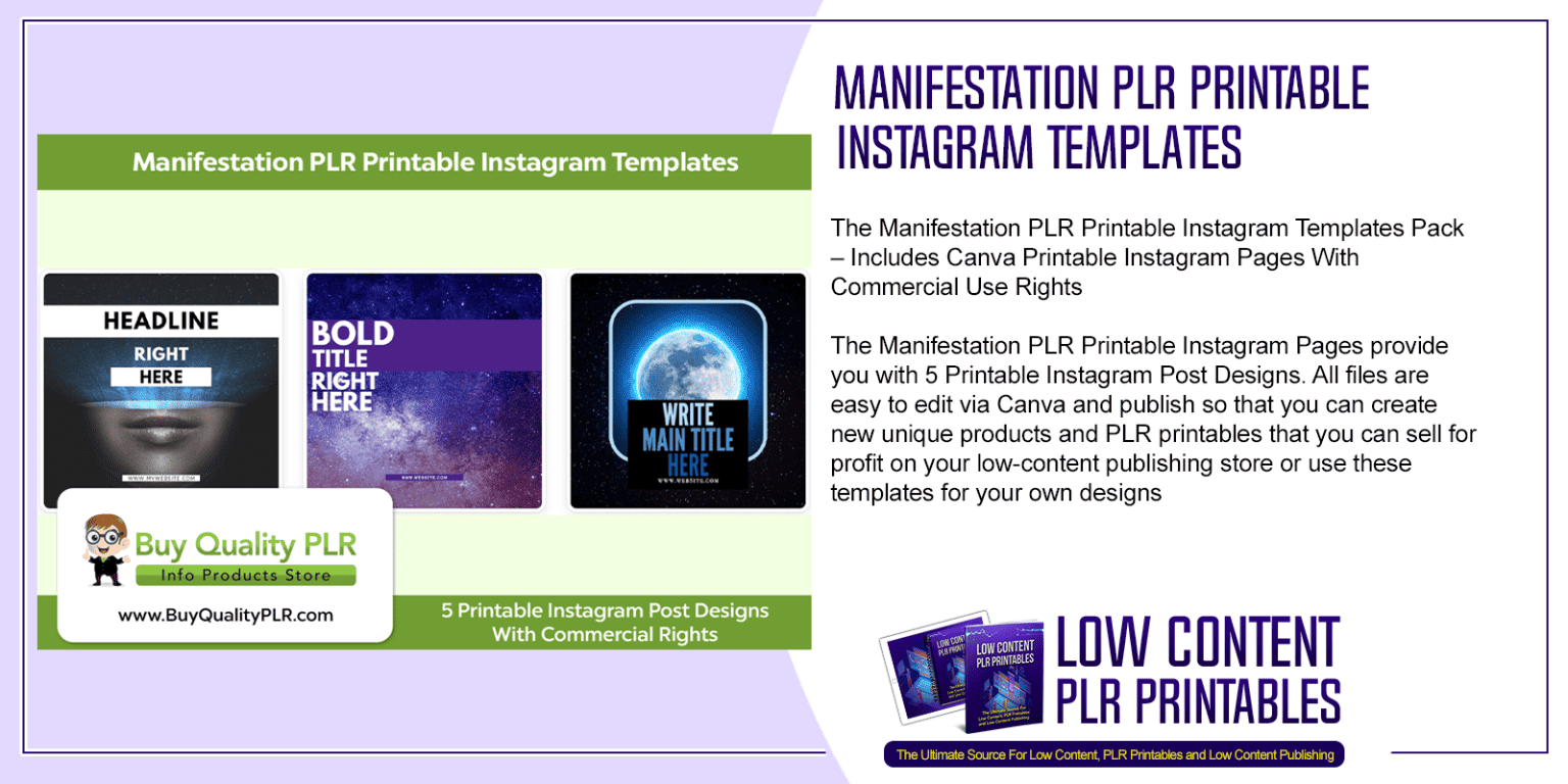 Manifestation PLR Printable Instagram Template | Social Media plr