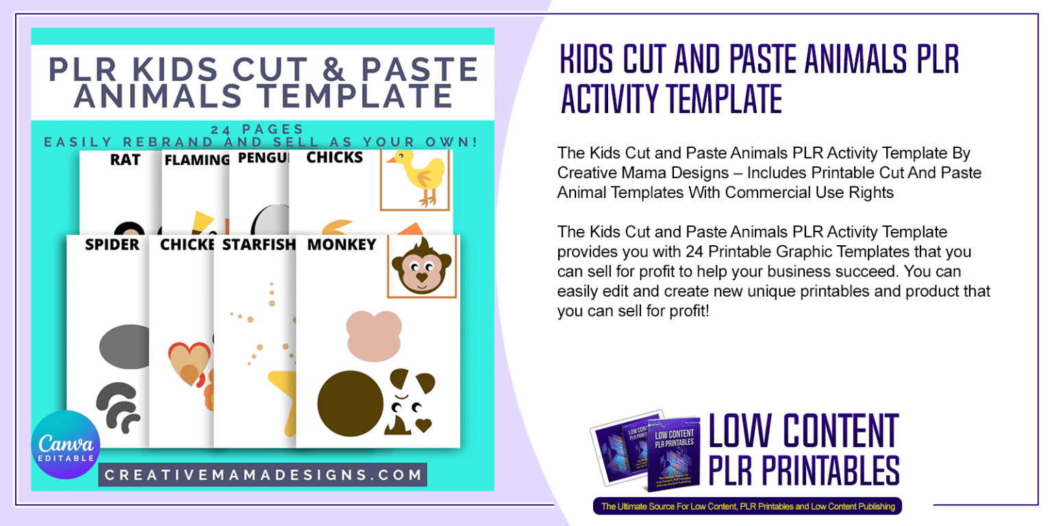 Kids Cut and Paste Animals PLR Activity Template | PLR Activity