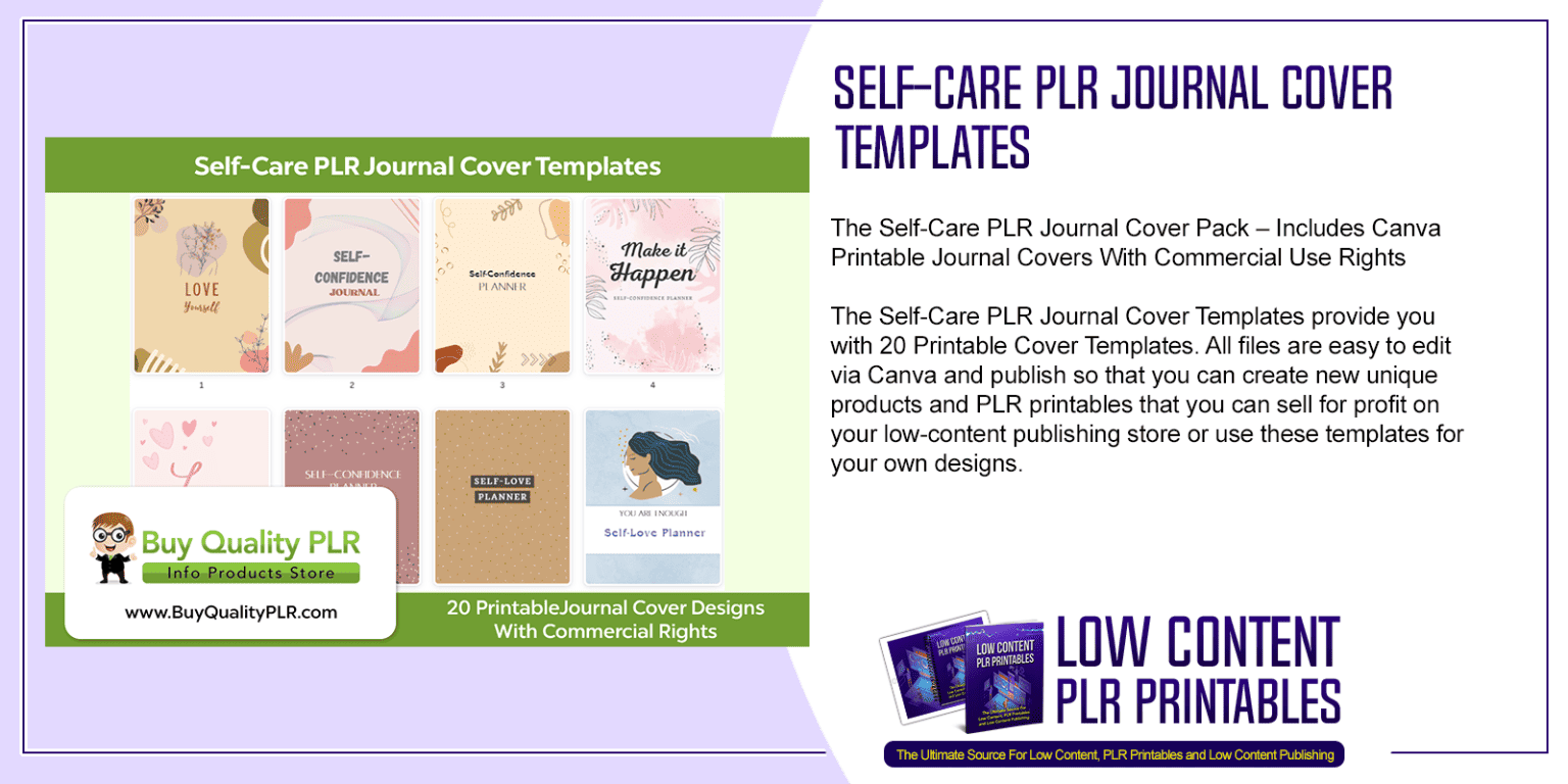 Self-Care PLR Journal Cover Templates | PLR Journal Cover Kit