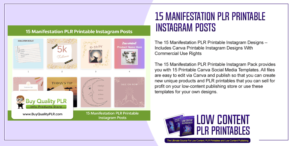 15 Manifestation PLR Printable Instagram Posts | Social Media plr