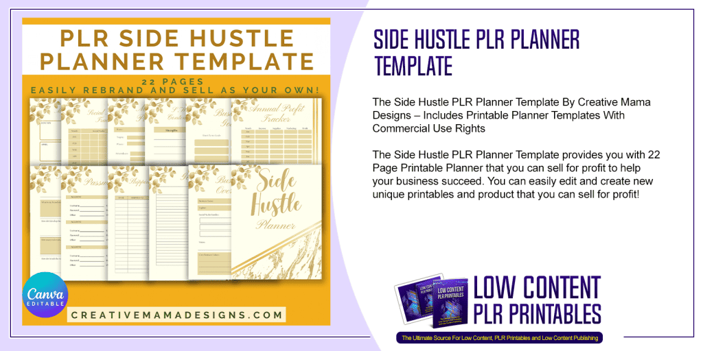 Side Hustle PLR Planner Template | PLR Printable Planner