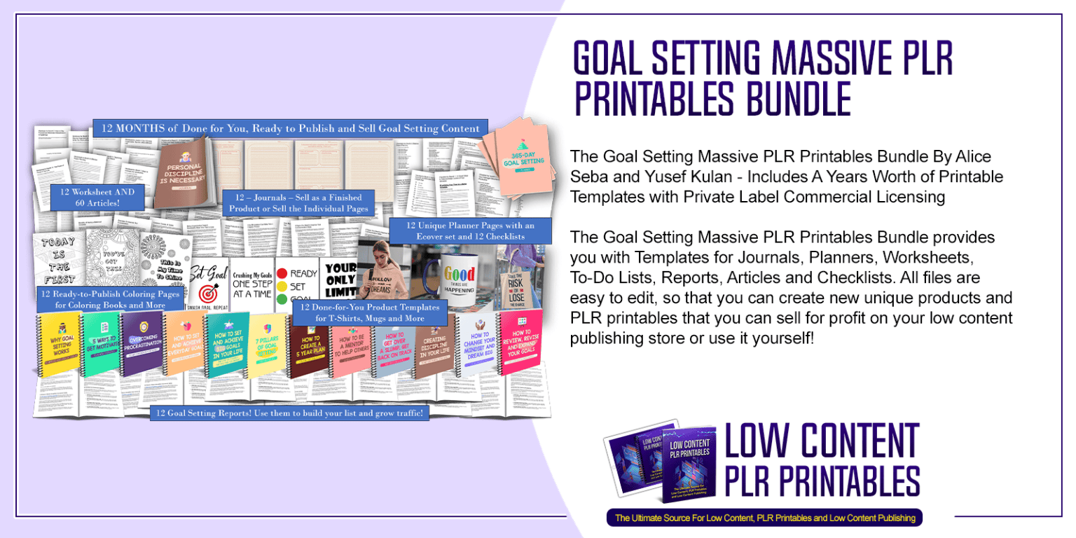Goal Setting Massive PLR Printables Bundle | PLR printable bundle
