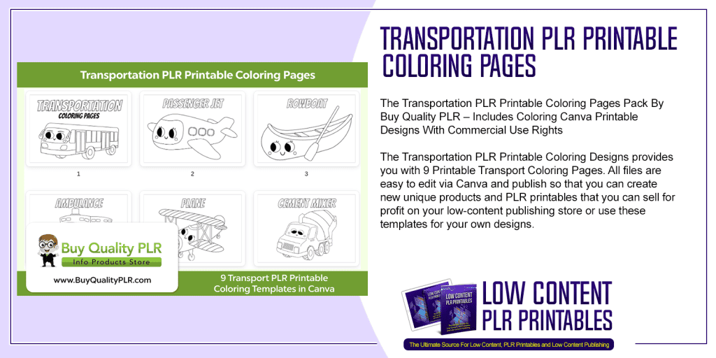 Transportation PLR Printable Coloring Pages | PLR Coloring Pages