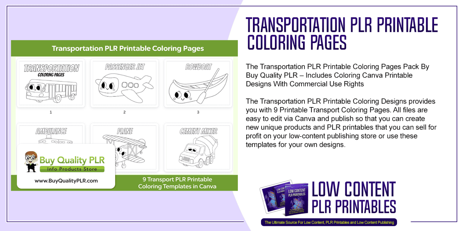 Transportation PLR Printable Coloring Pages | PLR Coloring Pages